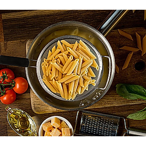 Kafoor 10" Large Fine Mesh Strainer with Thermo Plastic Rubber Handle - Sieve Fine Mesh Stainless Steel - Ideal to Strain Pasta, Quinoa and Rice (10" Black)