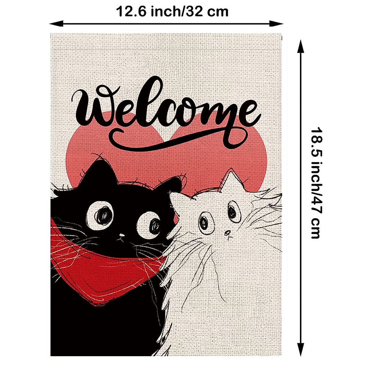 Valentines Day Garden Flag Cat Welcome Valentines Garden Flag Love Heart Home Burlap Double Sided Yard Decor 12.5x18 Inch