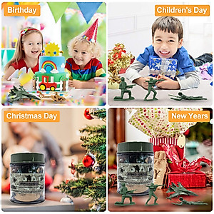 Hautton Toy Army Men Set, 107 PCS Plastic Military Action Figures Combat Battle Playset Bucket with Soldiers, Tank, Plane, Helicopter, Flag, Fence, and Battlefield Gift for Boys Kids Children