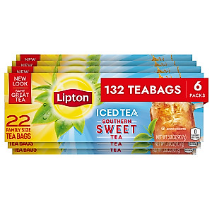 Lipton Family-Sized Black Iced Tea Bags, Southern Sweet Tea 22 ct (Pack of 6)