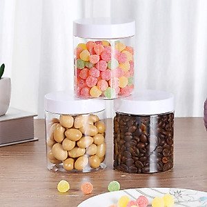 Dabacc 8 OZ Plastic Jars with Lids, Clear Plastic Containers, 32Pcs Clear Plastic Slime Mason Spice Jar Empty Round Container with White Lid & Chalkboard Sticker for Kitchen Dry Food Spices Jelly