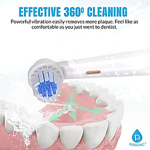 Pursonic Rotating Electric Toothbrush Heads - 8 Pack Electric Toothbrush Replacement Brush Heads for Teeth and Gum Care - Tooth Brush Heads for RET20USB, RET20USB-BK & RET200 (White)