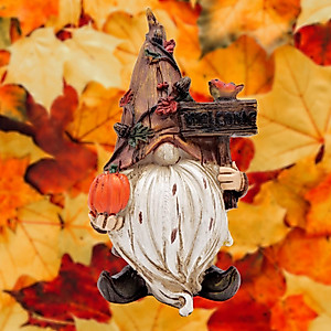 Needzo Cute Autumn Welcome Sign Garden Gnome Holding a Pumpkin, Fall Gnomes for Yard Decoration, Thanksgiving Porch Decorations, 6 Inches