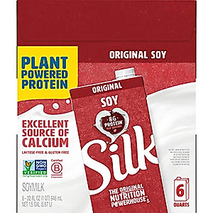 Silk Shelf-Stable Soy Milk, Original, Dairy-Free, Vegan, Non-GMO Project Verified, 32 Fl Oz (Pack of 6)