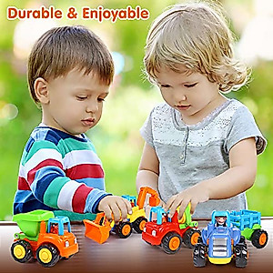 ORWINE Inertia Toy Early Educational Toddler Baby Toy Friction Powered Cars Push and Go Cars Tractor Bulldozer Dumper Cement Mixer Engineering Vehicles Toys for Children Boys Girls Kids Gift 4PCS