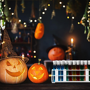 Threehoney 120 Pcs Plastic Test Tubes with Rack Set 16 x 100mm Test Tube with Caps and 60 Holes Tubes Rack for Scientific Experiments Candy Liquid Spice Seed Storage Party Decorations (White)