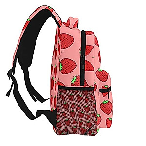 Strawberry Fruit School Backpack Waterproof Shoulder Bookbag Travel Bag Casual Daypack for Boys Girls One Size