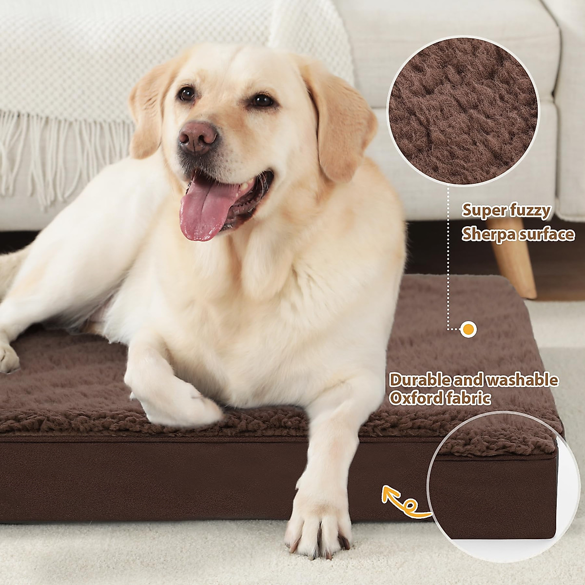 MIHIKK Large Dog Bed with Removable Washable Cover, Orthopedic Dog Crate Bed Large Breed, Waterproof Pet Bed, Big Flat Dog Beds Large Sized Dog Mattress, Brown, 36 inch