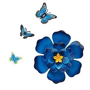 Metal Flowers Wall Art Decor Iron Flower Set Wall Hanging Crafts Home and Exterior Wall Decoration.Decorations Hanging for Indoor Outdoor Home Bathroom,Kitchen,Dining Room,Bedroom Porch Hallway Or Wall Sculptures(4-piece)