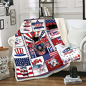 4th of July Decorations, Patriotic Gnome Blanket, Independence Day, 4th of July Citizenship Veteran Labor Day Gifts, Super Soft Warm Sherpa Throw Blanket for Couch Bed Sofa 50 x 60