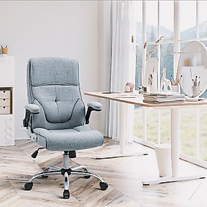 YAMASORO Ergonomic Executive Office Chair with Wheels,Linen Fabric Home Office Desk Chairs, High Back Computer Chairs with Lumbar Support,Grey