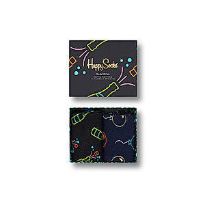 Happy Socks Pop Champagne Party Sock - for Men and Women, Made with Sustainable Cotton- Black and Neon- Size 10-13 (2-Pack with Gift Box)