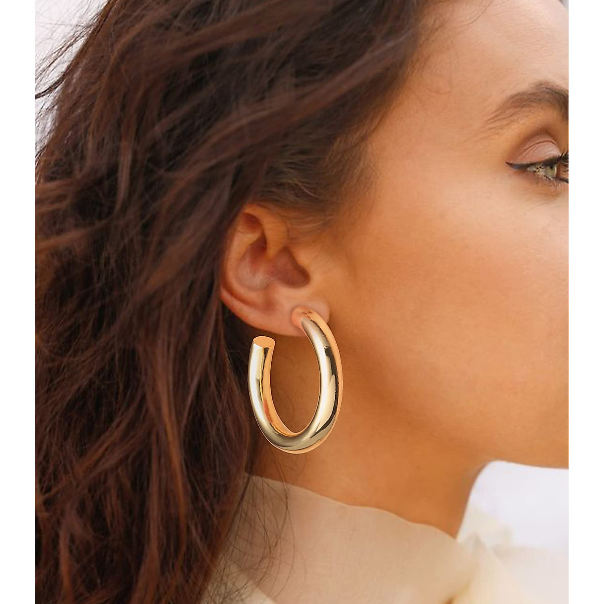 6 Pairs Gold Hoop Earrings Set 14k Gold Plated Huggie Earrings Hypoallergenic Chunky Twisted Thick Jewelry for Multiple Piercing Christmas Gift for Women (6 pairs gold hoop style-04)