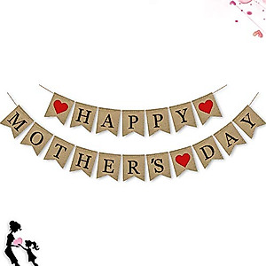 Happy Mother’s Day Burlap Banner Mother's Day Bunting Garland Rustic Mothers Day Banner with Heart Happy Mother's Day Bunting for Mother's Birthday Gifts from Daughter and Son Party Photo Prop