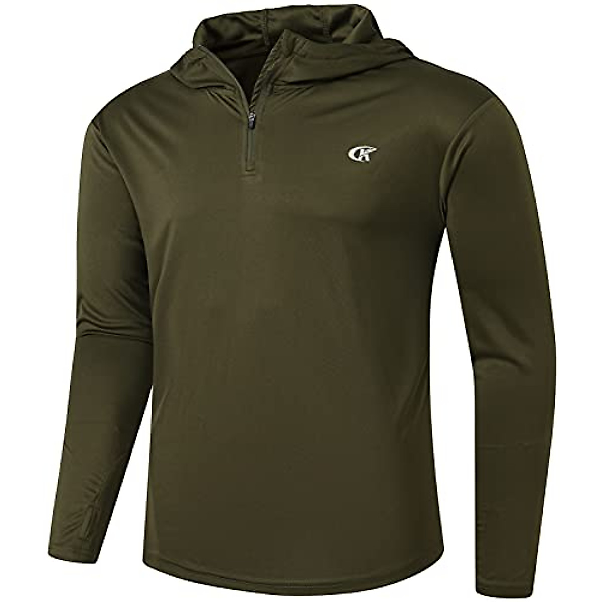 Satankud Mens UPF 50+ UV Sun Protection Hoodie Thumb Long Sleeve Fishing Shirt ArmyGreen XX-Large