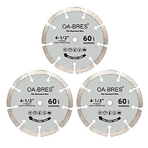 3Pack 4-1/2-Inch 60-Grit Diamond Compact Circular Saw Blade with 3/8-Inch Arbor, for Cutting Ceramic Tile, Stone Tile, Backer Board and Cement