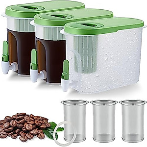 Roshtia 3 Sets Cold Brew Coffee Maker with Stainless Steel Mesh Filter and Spigot 1 Gallon Iced Coffee Maker Cold Brew Pitcher Lemonade Dispenser with Infuser for Tea