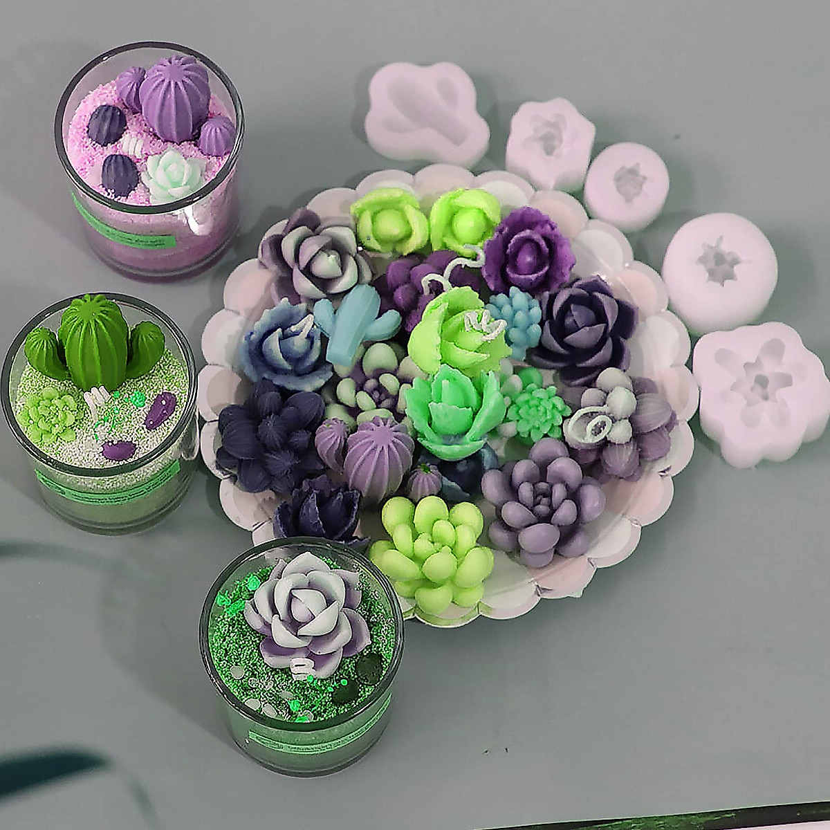 HOMYCOCO Succulent Silicone Mold, 9PCS Candle Mold for Candle Making,3D Succulent Resin Mold,Plant Flower Wax Candle Soap Silicone Mold…