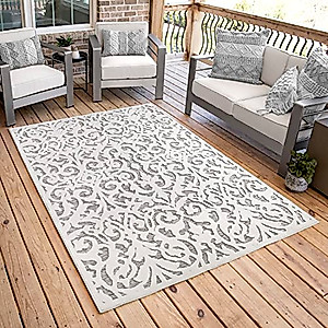 My Texas House by Orian Lady Bird Area Rug, 6'6" x 9'6", Natural Gray
