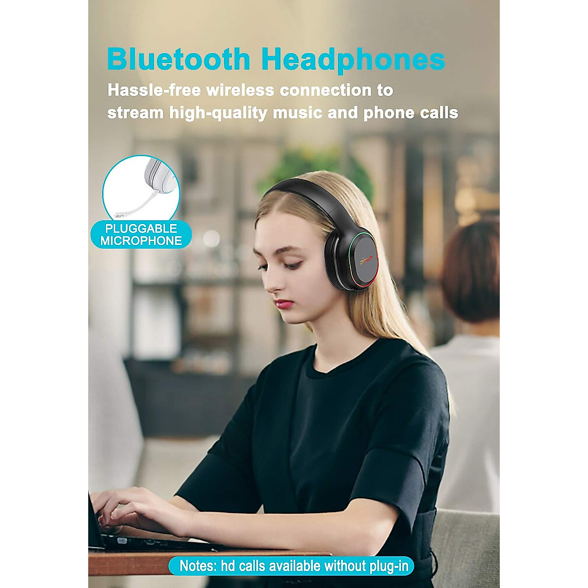 Meseto Wireless Bluetooth Noise Cancelling Headphones with Microphone, Foldable Over-Ear Headset with Comfortable Protein Earpads, 60 Hours Playtime, for Travel/Work, Black