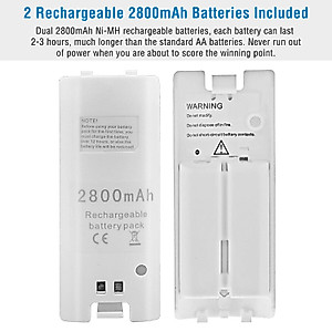 Wii Controller Charger Station, 2 in 1 Dual Charging Dock Station for Nintendo WII/WII U Controllers with Two 2800mAh Rechargeable Battery Pack White