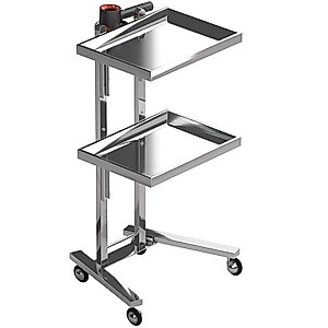 Multifunctional 2-Tray Utility Cart on Wheels - Stainless Steel 2-Level Medical Trolley Cart - Mobile Storage Tray Cart for Dental Tools, Cavitation Machine, Salon Supplies - Foldable Storage Trays
