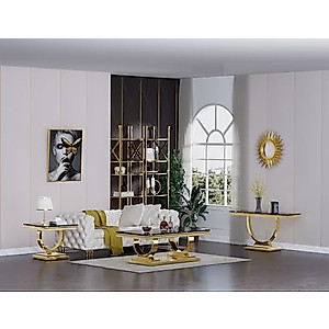 46.85" Modern Coffee Table with Black Marble Top, Rectangular Faux Marble Coffee Table with Gold Stainless Steel Pedestal Base, Luxury Cocktail Center Table for Living Room