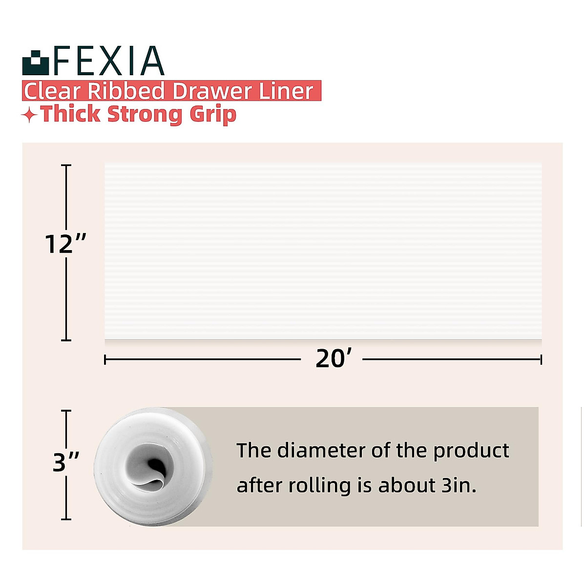 FEXIA Shelf Liners for Kitchen Cabinets Non-Slip Drawer Liner 12 Inches x 20 FT Waterproof & Oil-Proof Non Adhesive Durable Material Fridge Liner for Shelves （Clear）