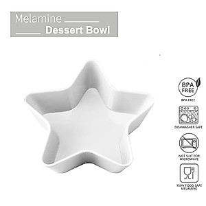 UPware 4-Piece Melamine Mini Bowls Star Decor Small Serving Bowl for Dessert, Snack, Ice Cream, Nuts or fruit, 5.5 Inch Melamine Dessert Bowls Star Shape Bowl (Patriotic Star, White)
