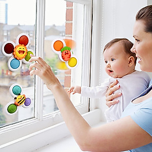 QIUXQIU 3PCS Suction Cup Spinner Toys for 1 2-Year-Old Boys Windmill Spinning Toys Baby Toys 12-18 Months Sensory Toys for Toddlers First Birthday Baby Gifts for 1-Year-Old Kids