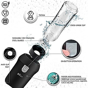 Bear Personal Blender for Shakes and Smoothies with 300W Small Single Serve Portable Countertop Blender, 20.3oz Tritan BPA Free Travel Blender Bottles,Black (Black B)