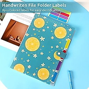 Zuozee Fruit Style Expanding File Folder, 5 Pocket Accordion File Organizer with 8 Labels, Cute Letter Folder Organizer for Documents, Portable & Expandable Folders for School Office, Lemon