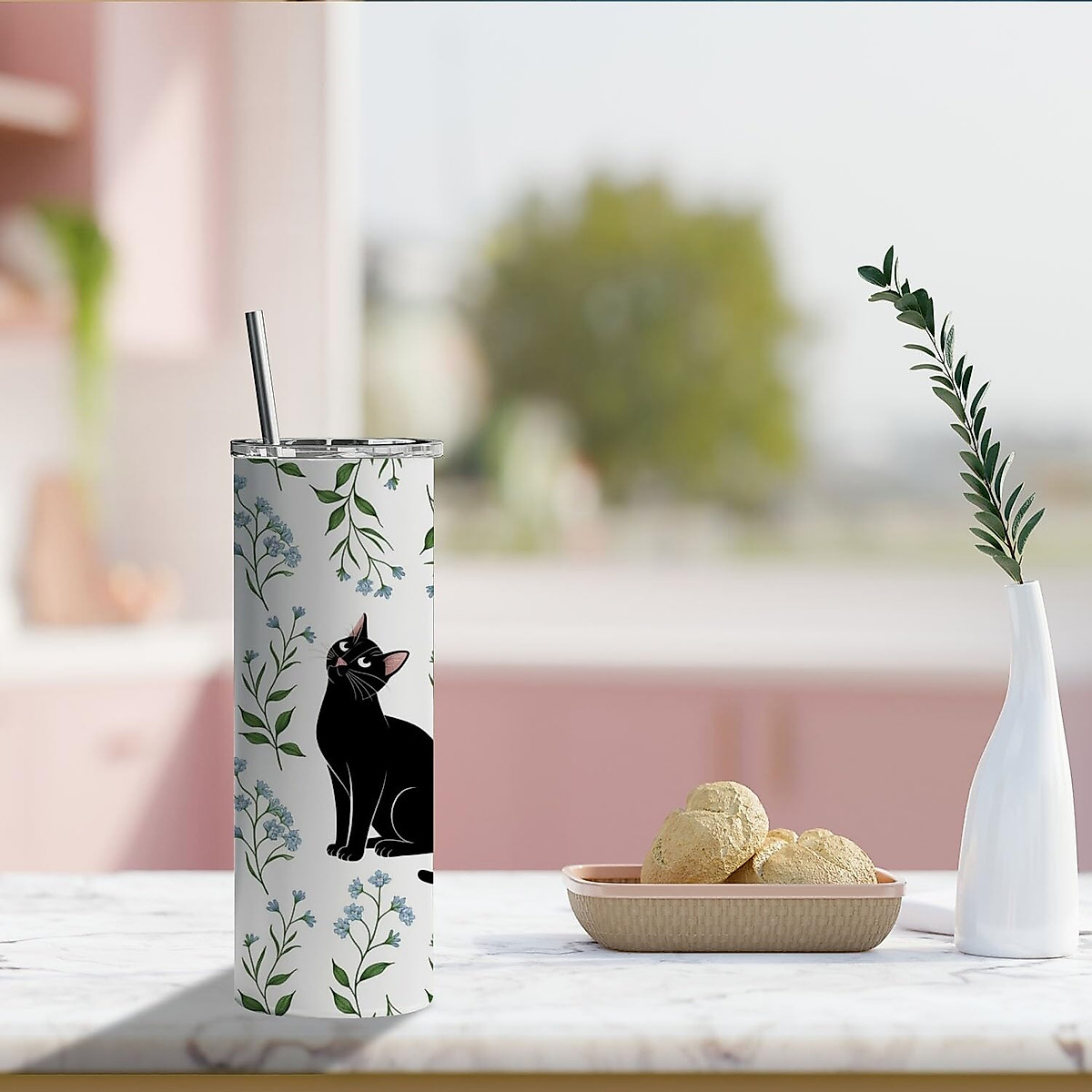 Medpol Cute black cat tumbler with lid and straw 20 oz insulated tumbler cups Cute black cat insulated travel coffee mugs for women cute sippy cups stainless insulated travel cups