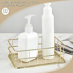 Desktop Metal Storage Basket, Gold Grid Storage Tray Net Basket Storage Bins Fruit Basket Home Decoration Ornaments(S)