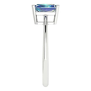 Clara Pucci 1.0 ct Radiant Cut Solitaire Blue Moissanite Ideal Engagement Bridal Promise Anniversary Designer Ring 18K White Gold SZ 4.5