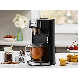 Gourmia GCM3600 3 in 1 Coffee & Tea Maker -K-Cup Pod, Loose Leaf Tea & Ground Coffee Compatible -Single Serve Machine -Automatic -Removable Filters & Adapters -16 oz Water Reservoir -1300W -Black