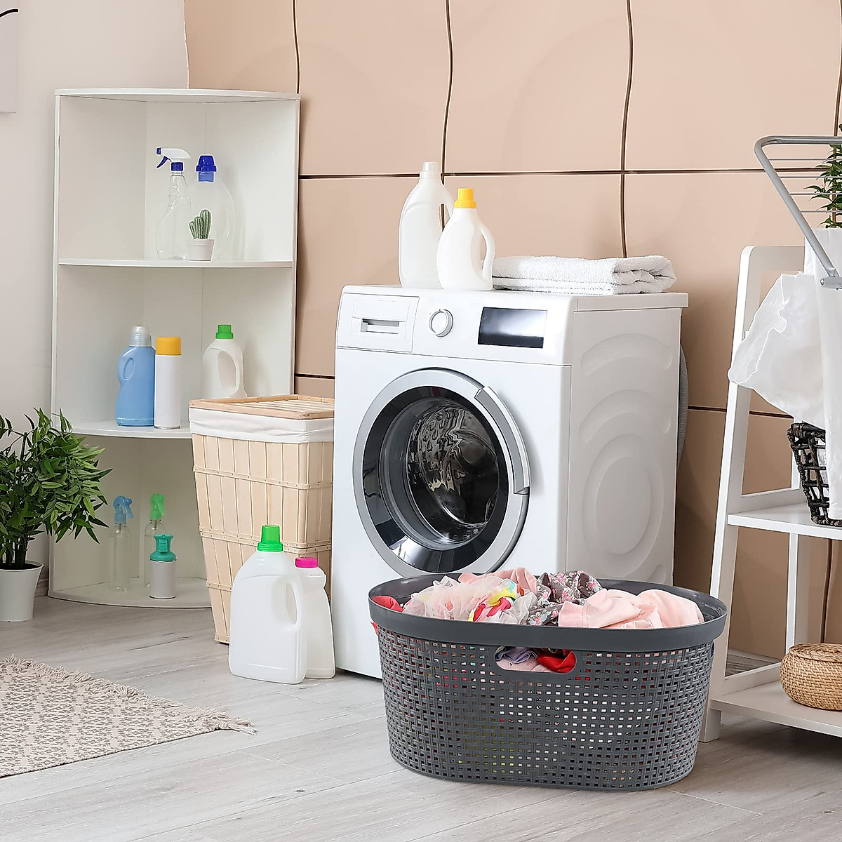 Wekioger 40 L Plastic Laundry Basket with Cutout Handles, 4 Packs, Large Clothes Hamper Storage Basket