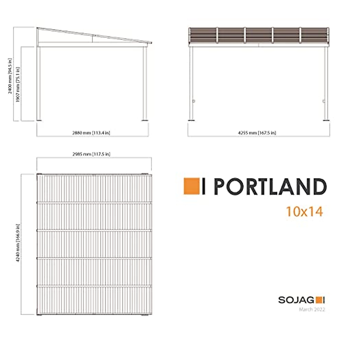 Sojag 10' x 14' Portland Gazebo Wall-Mounted Outdoor Weather-Resistant Aluminum Frame Sunroom Brown