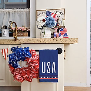 GEEORY Kitchen Towels for 4th of July Decorations Stars and Stripes USA Patriotic Dish Towels 18x26 Inch Ultra Absorbent Bar Drying Cloth Hand Towel for Kitchen Bathroom Party Home Set of 2 GD086