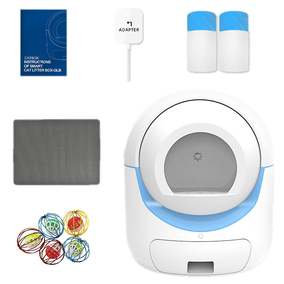 Self-Cleaning Cat Litter Box, Automatic Cat Litter Box for Multiple Cats with APP Control/Odor Removal/Safety Protection, Large Capacity Litter Cat Box with Mat & Liner & Brush & Pet Ball Toy