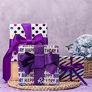 Ribbli Birthday Wrapping Paper Iridescent Gift Wrapping Paper Mini Roll, 3 Rolls Happy Birthday Polka Dots Stripes Printed Assortment - 17 inch x 120 inch(10feet) Per Roll