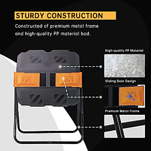 Compost Bin Outdoor Tumbler Compost Dual Chamber 43 Gallon Capacity BPA Free Rotating Batch Composting Tumbler with Sliding Doors All Season Composter for Garden Yard Orange