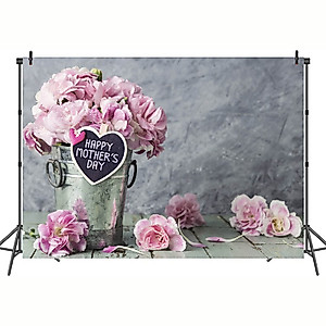 MAQTT 8x6FT Happy Mother's Day Backdrop Gray Abstract Carnatinon Floral Wood Background Love Mom Photo Booth Props Banner