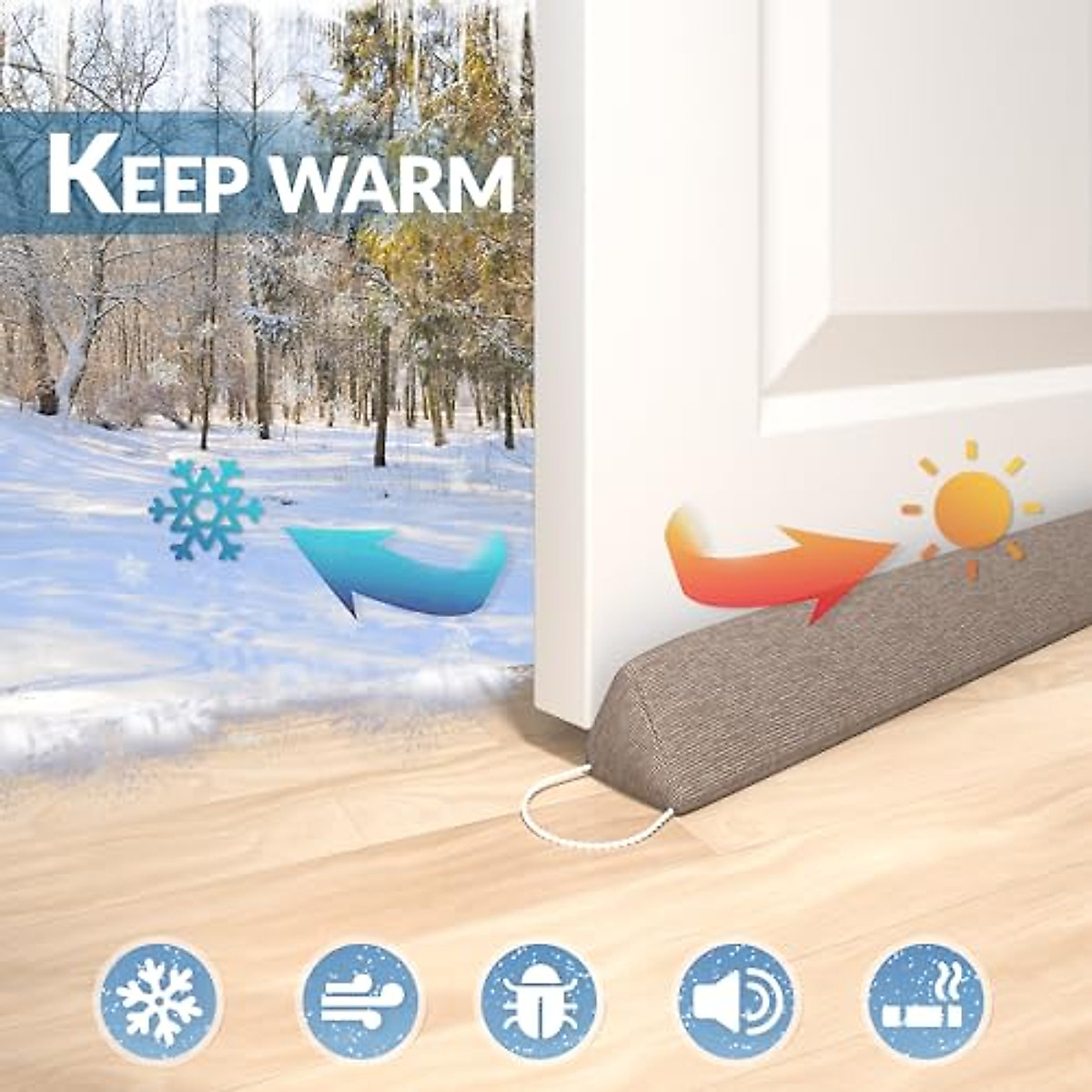 Triangle Door Draft Stopper，36" Weighted Under Door Draft Blocker Bottom Door Seal Noise & Air，Interior Sound Proof Door Snake Draft Insulation Washable Stopper | Cool in Summer & Warm in Winter，Brown