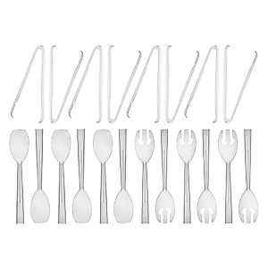 Party Essentials Plastic Party Buffet Serving Utensils Kit, Spoons/Forks/Tong, 20-Piece, Clear