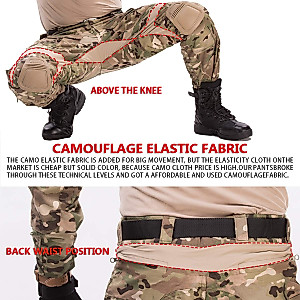 HAN·WILD Combat Pants Tactical Pant with Knee Pads Multicam Rip-Stop Trousers Airsoft Hunting Pants