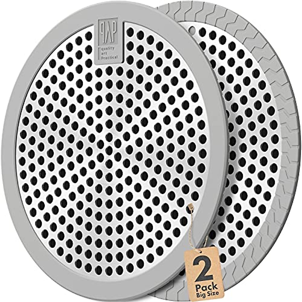 qAp quality art Practical Shower Drain Hair Catcher / Bathtub Drain Cover/Drain Protector/Stainless Steel+Silicone/for Bathroom & Kitchen (2pack/4.5inch/Grey+Grey)