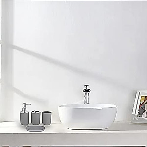 Jaugufiy Bathroom Accessory Set of 4, with Soap Dispenser Pump Bottle Toothbrush and Toopaste Holder Toothbrush Cup Soap Tray (Grey)