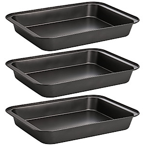 Lyellfe 3 Pack Rectangle Baking Pan, Non-Stick Cake Pans for Oven, 13 x 9 Inch Deep Cookie Sheet Tray for Brownie Lasagna Casserole Bread, BPA Free