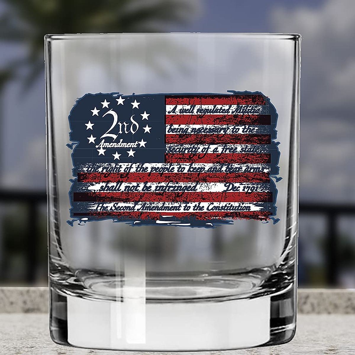 Lucky Shot - 2ND Amendment to The Constitution with USA Flag Whiskey Glass | Second Amendment Gifts For Him Whiskey Glass | Old Fashioned Independence Day Gift Glasses (11 oz)